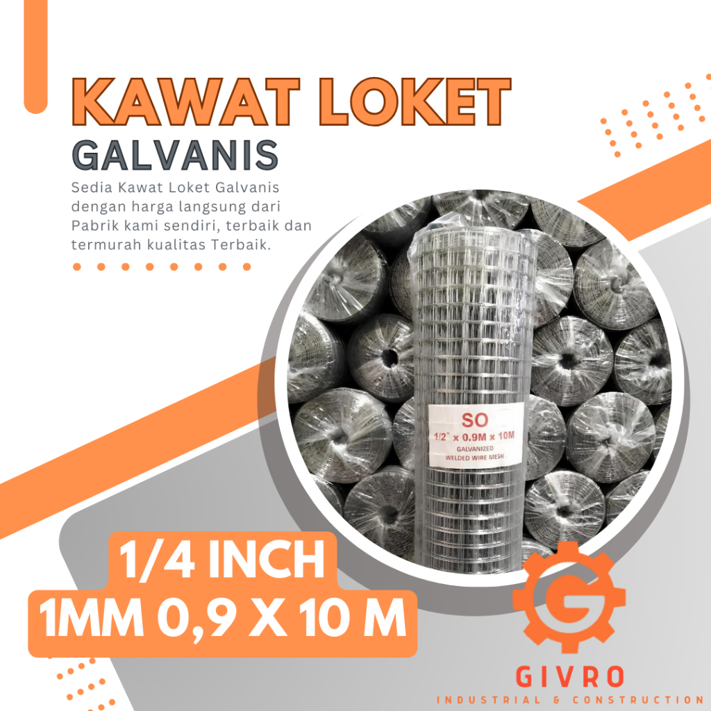 Jual Kawat Loket Galvanis 1/4 Inch | Kawat Loket 1 MM 0,9 x 10 m ...