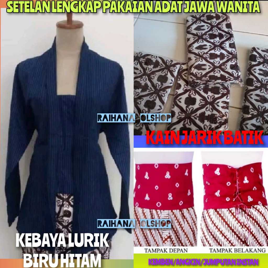 Jual SEPAKET BAJU ADAT JAWA WANITA | KEBAYA LURIK BIRU HITAM + KAIN ...