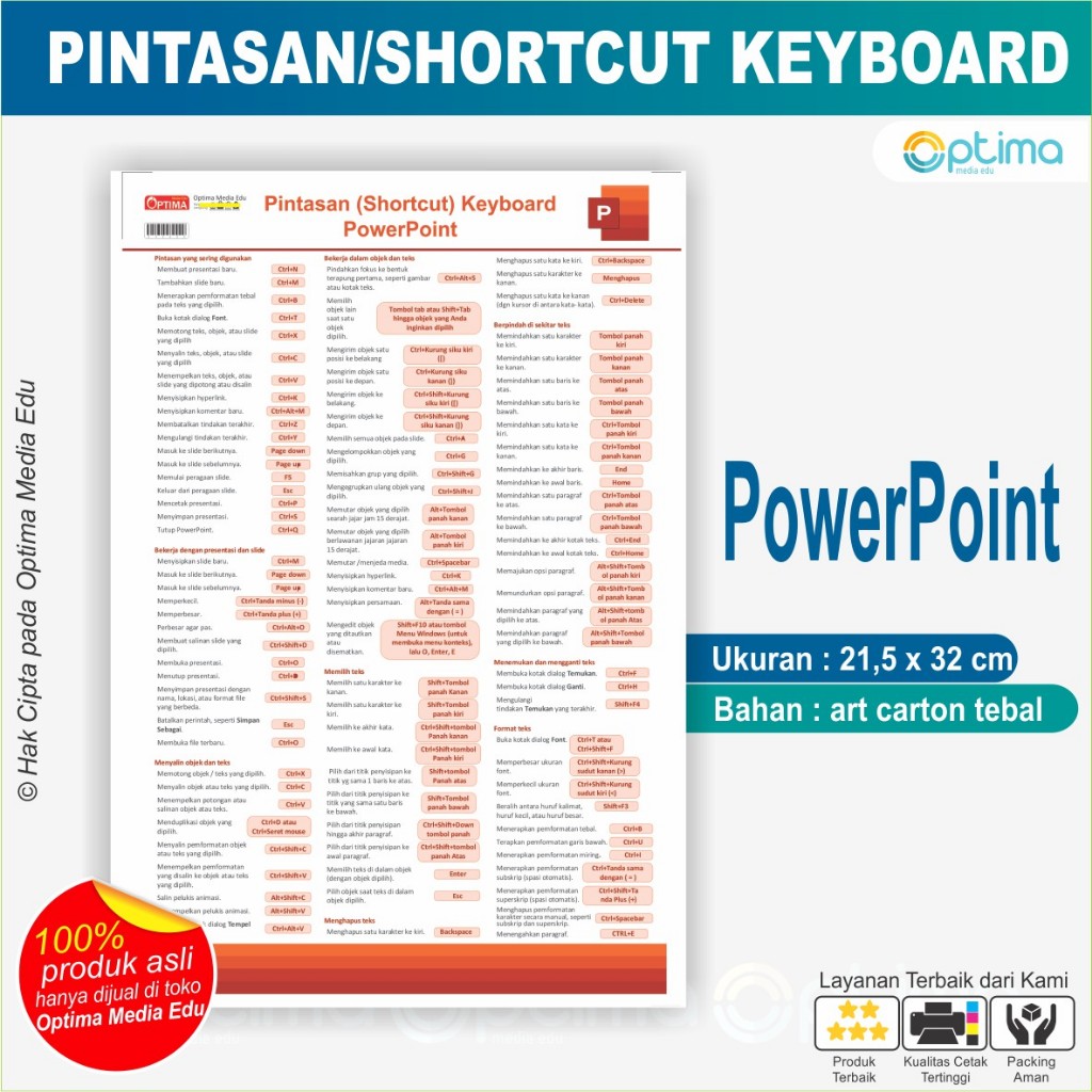 Jual Rangkuman Rumus Cepat Pintasan Shortcut Keyboard untuk operasi ...