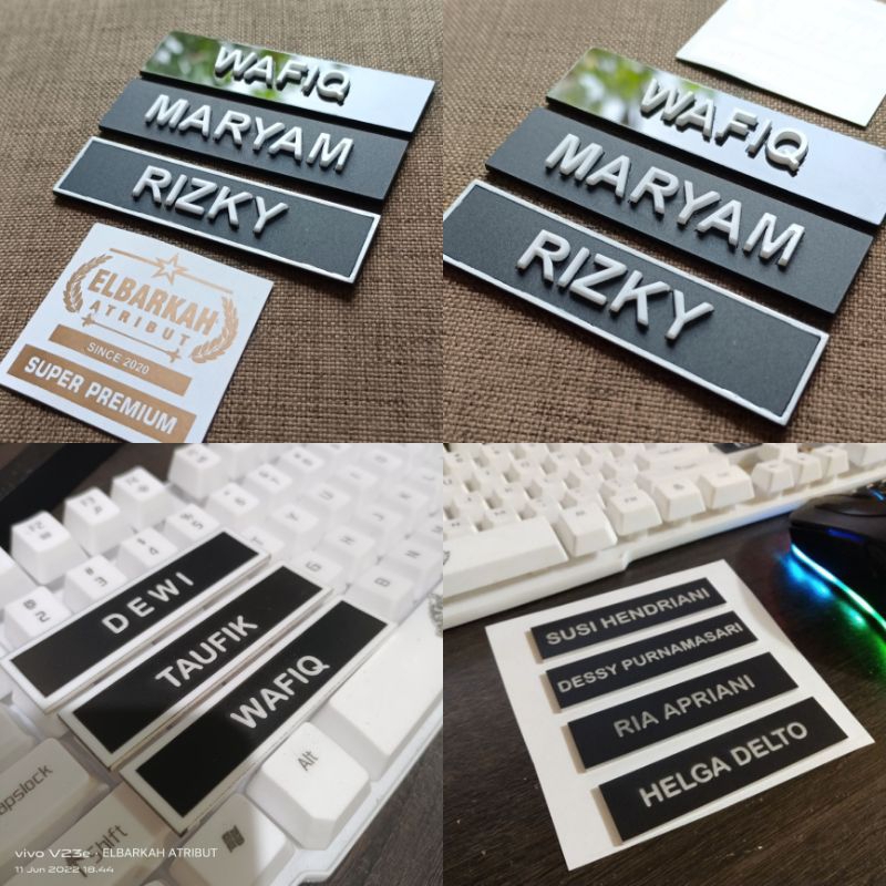 Jual PAPAN NAMA NAME TAG AKRILIK TIMBUL DATAR FULL HITAM LIS PUTIH ...