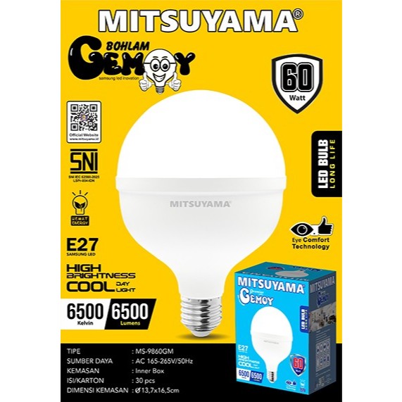 Jual BOHLAM LED 60 WATT MITSUYAMA GEMOY MS-9860GM LAMPU LED 60 WATT CAHAYA PUTIH | Shopee Indonesia