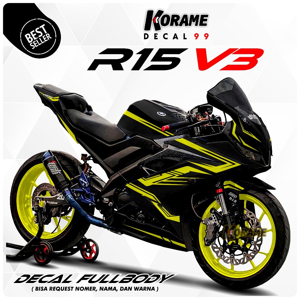 Jual Decal Sticker R15 V3 Fullbody Motif Hitam List Kuning Series ...