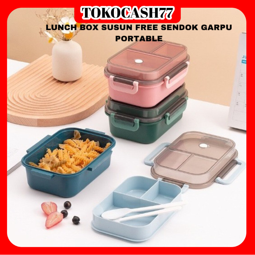 Jual TEMPAT MAKAN SET 2 TINGKAT / LUNCH BOX SUSUN FREE SENDOK GARPU ...