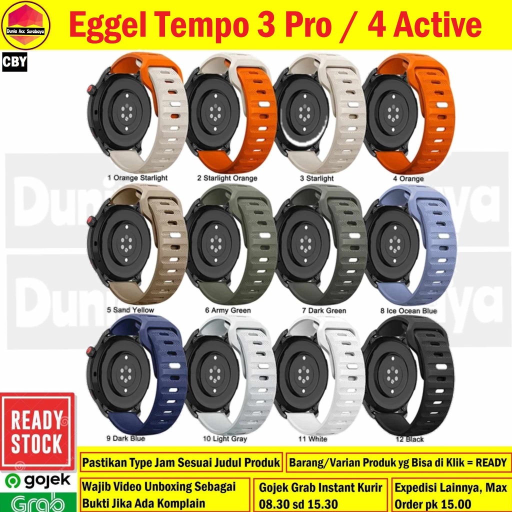 Jual Tali Jam Eggel Tempo 3 Pro / 4 Active 22mm Rubber Cubby Colorful ...