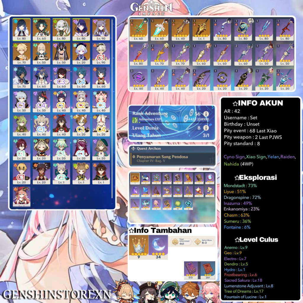 Jual CUSTOM Poster karakter stater/mid/endgame Genshin Impact Akunn n Ayaka Kazuha Furina ...