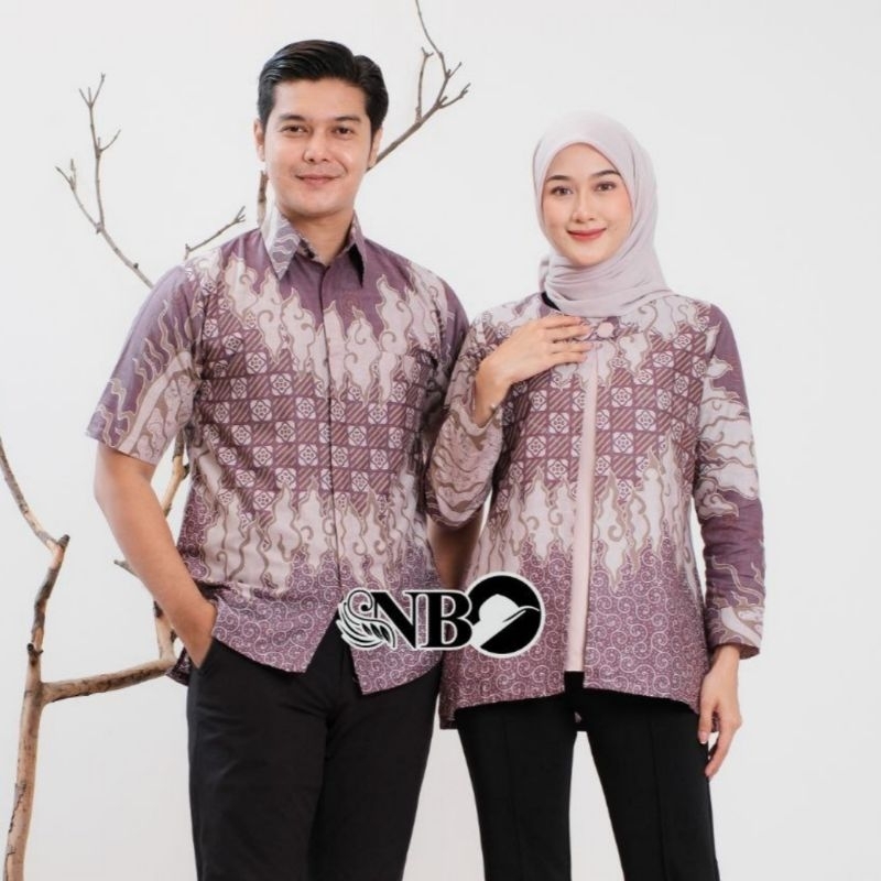 Jual set pakaian couple kemeja dan blouse Maura Couple - Sania Ruffle Batik Couple Ori Ndoro ...