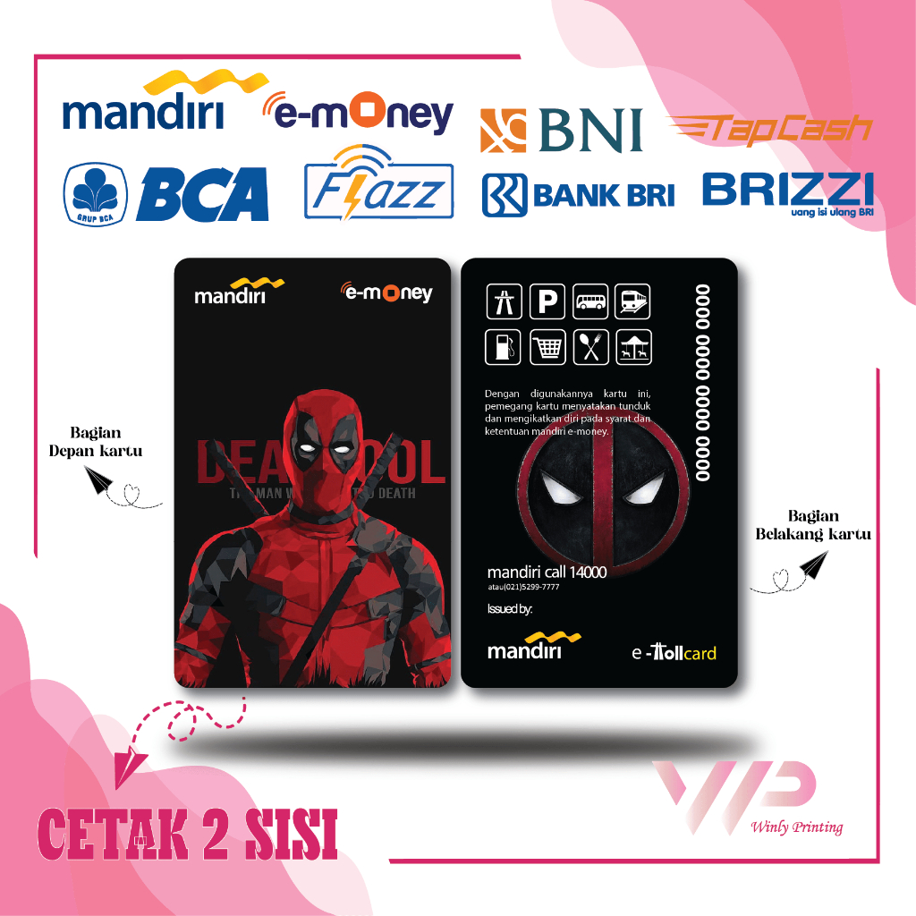 Jual KARTU EMONEY GAMBAR SUPERHERO DEADPOOL ETOLL MANDIRI FLAZZ BCA GEN 2 BNI TAPCASH BRIZZI BRI ...