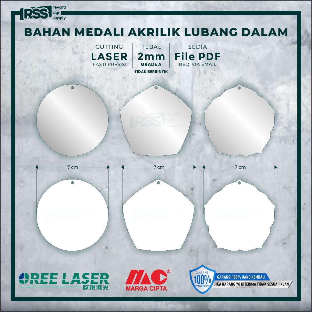 Jual Bahan Medali Akrilik Polos 7cm tebal 2mm | LUBANG DALAM | Model ...