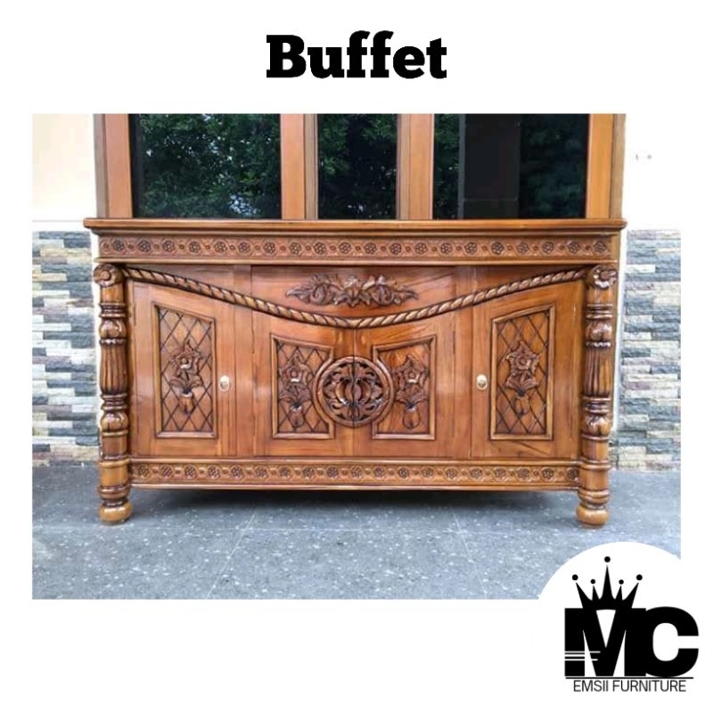 Jual Bufet Minimalis Ukiran Kayu Jati Model Tambang Ukuran 150cm Bufet ...
