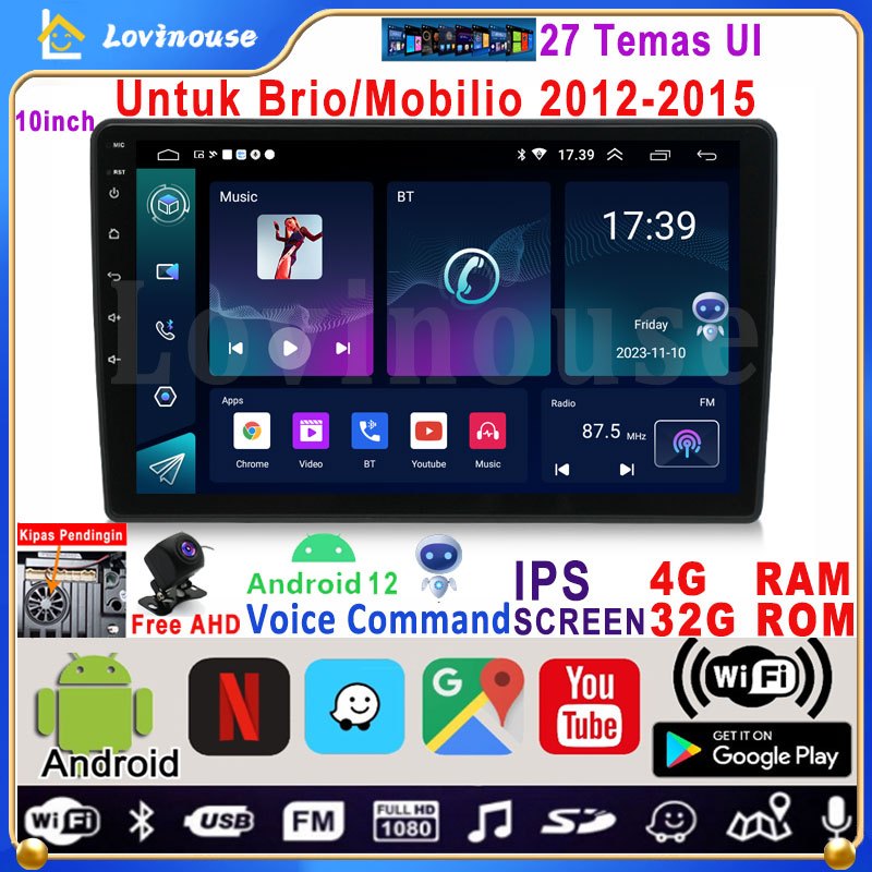 Jual 【with cooling system】10 Inch 4G+32G Android 12 Head Unit Untuk Brio/Mobilio 2012-2015 ...