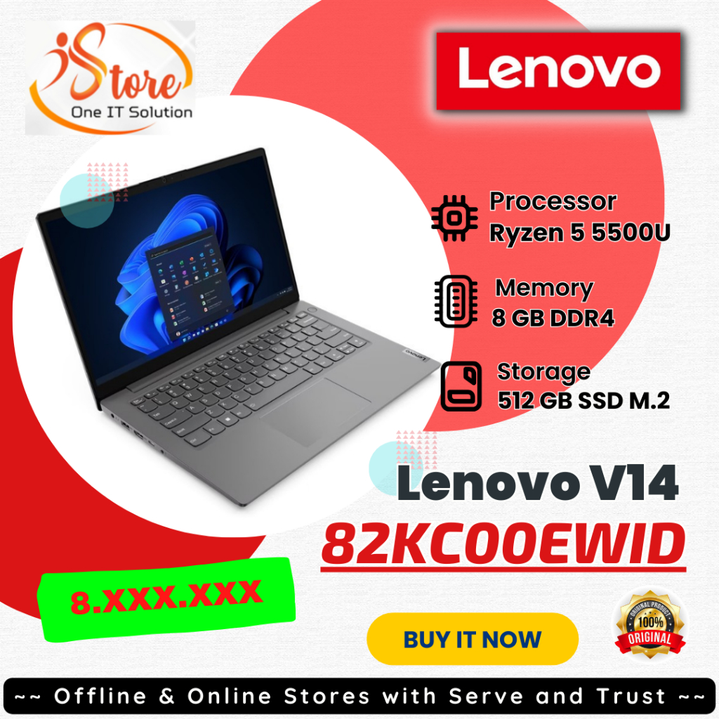 Jual Lenovo V14 G2 ALC-82KC00 EWID_AMD Ryzen 5-5500U/8GB/512GB SSD/14 ...
