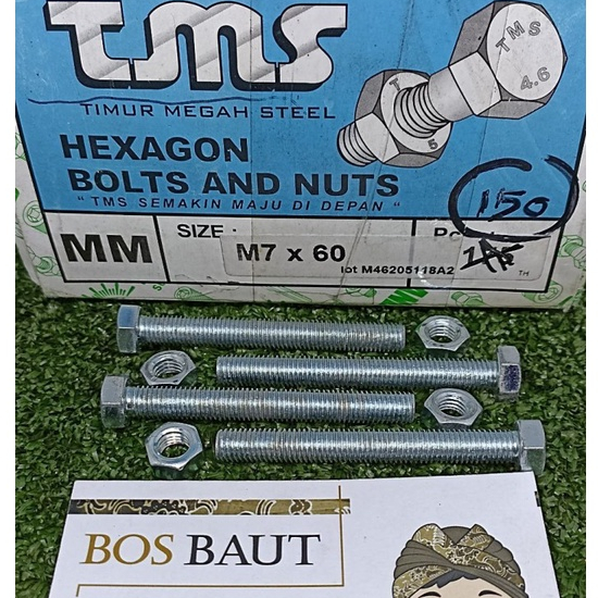 Jual Baut Mur Besi Baut Mur Hexagon Besi M7X60 Putih P1.0 (Kunci 11 ...