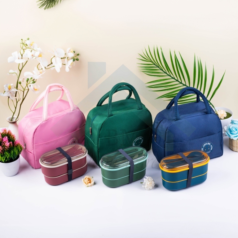 Jual Set Kotak Makan 2in1 Lunch Box Tingkat + Tas Thermal Lunch Bag ...