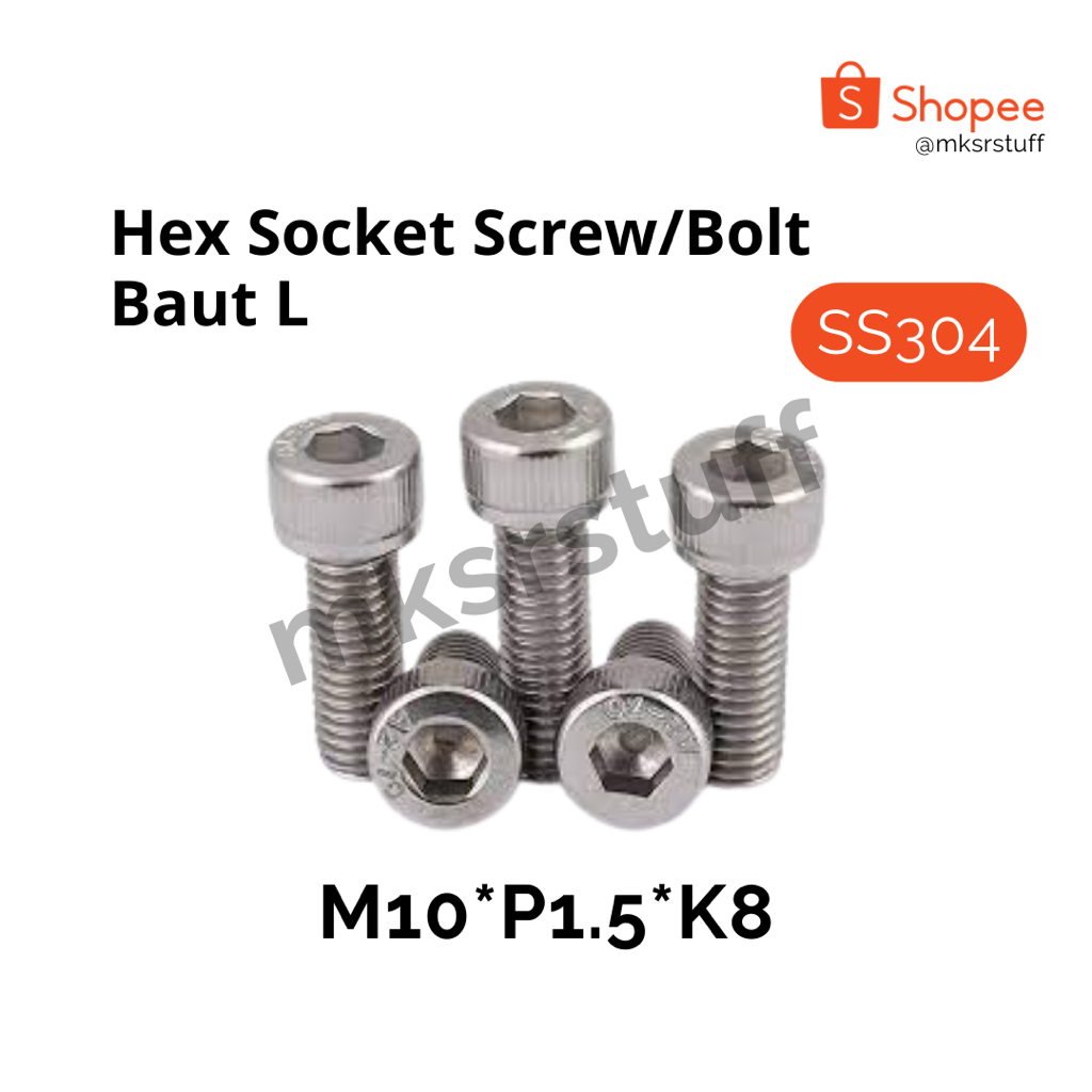 Jual M10 - SS304 Baut L / Socket Head Cap Screw Stainless Steel 304 ...
