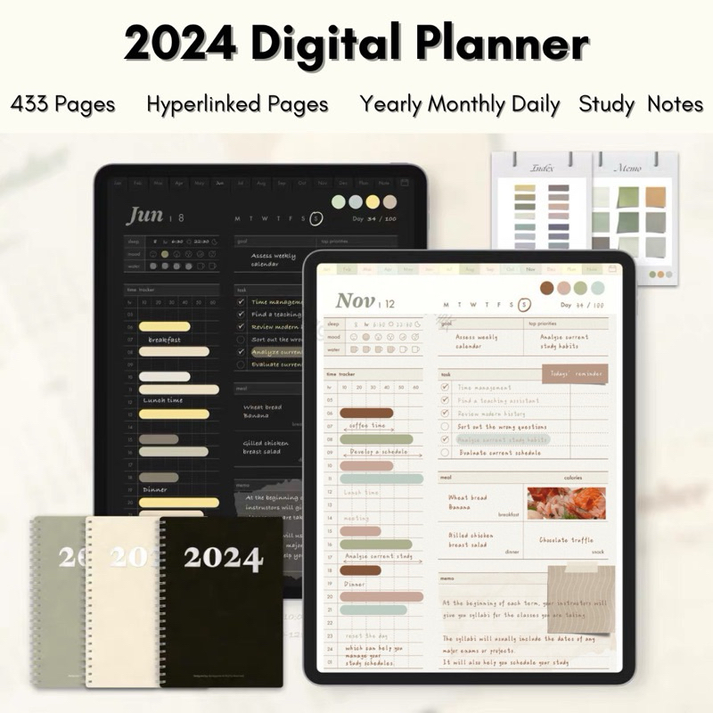 Jual 2024 Elegance Digital Planner Hyperlinked Minimalist Simple Yearly Monthly Daily Study ...