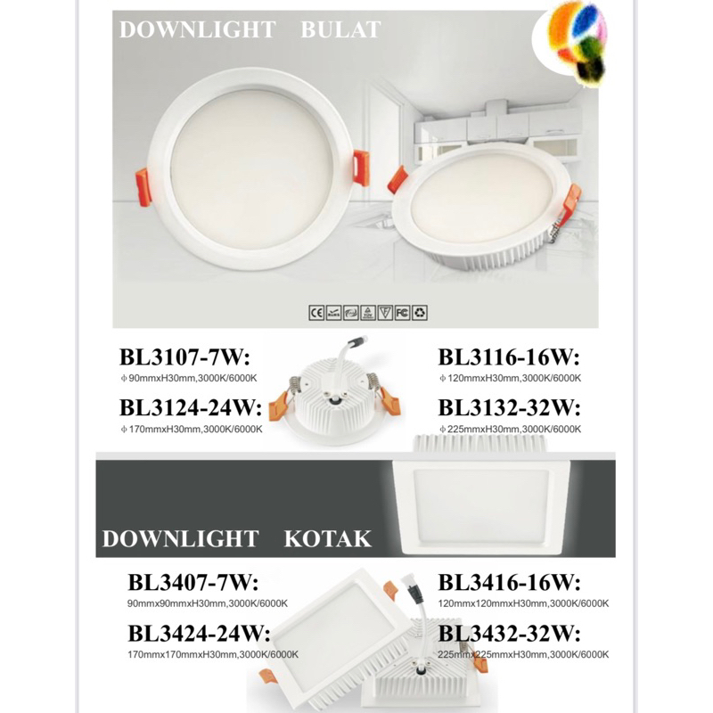 Jual Lampu downlight led light bulat kotak inbow | Shopee Indonesia