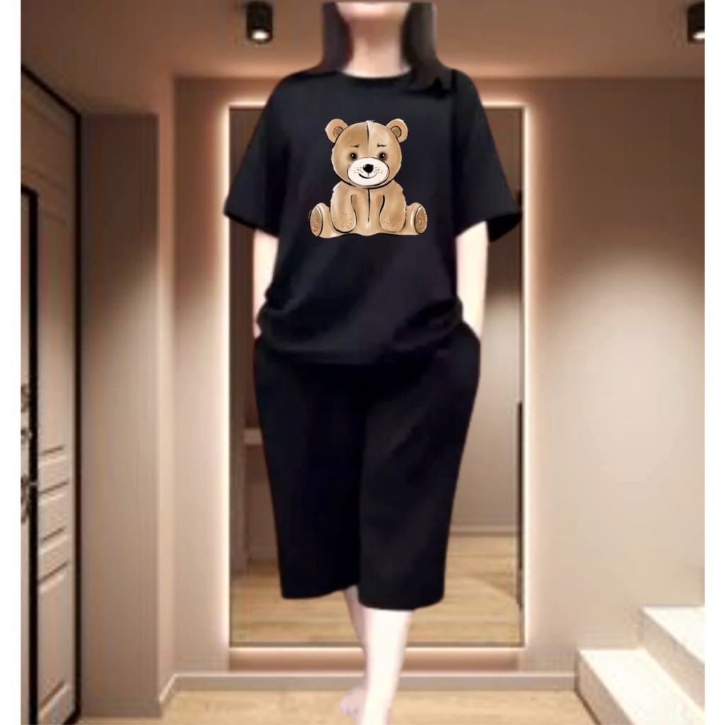 Jual SETELAN WANITA PAKAIAN WANITA DEWASA CELANA KULOT 3/4 GAMBAR BEAR DESIGN GRAFIS DTF ...