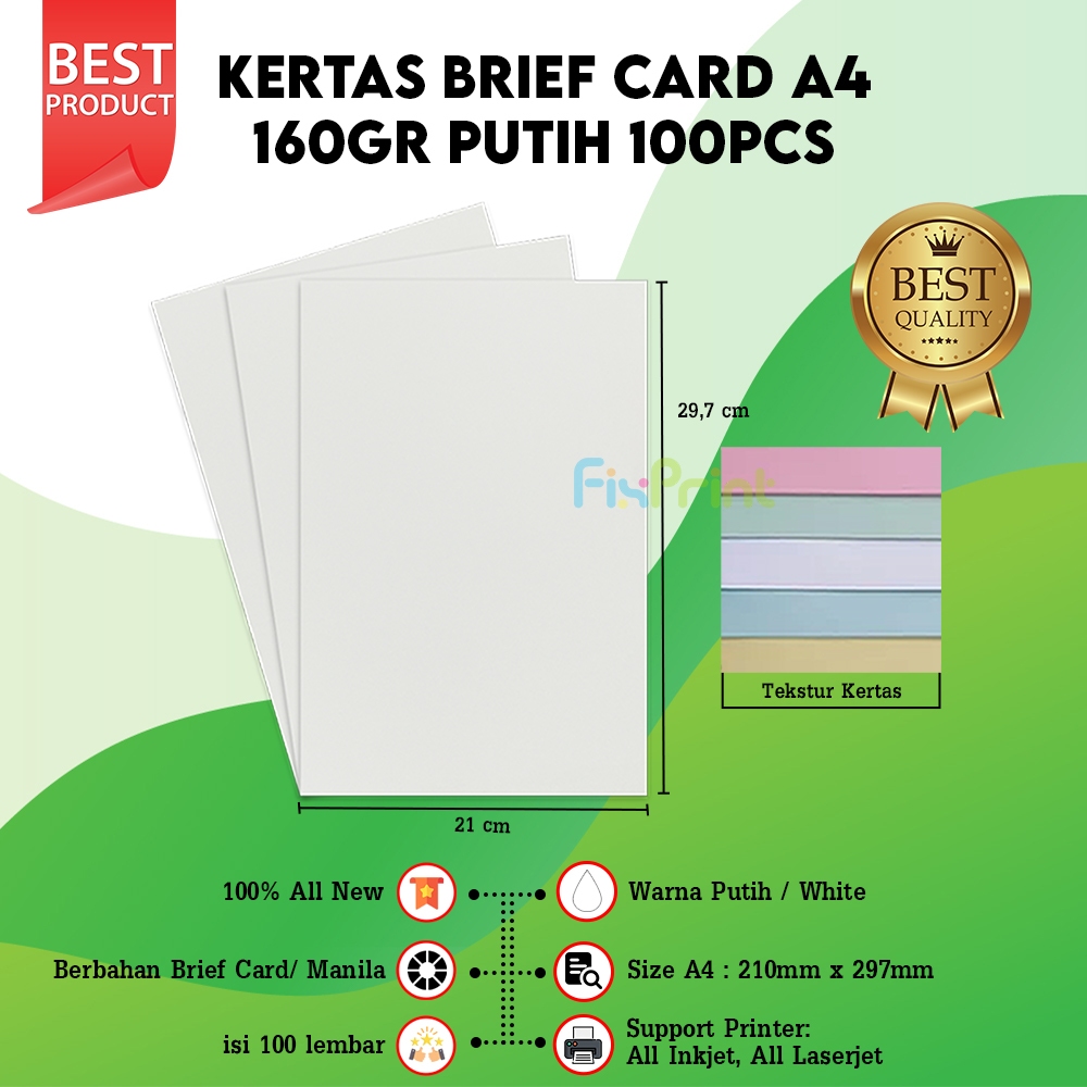 Jual Kertas / Karton BC (brief card) / Manila Putih dan Warna A4 160 ...