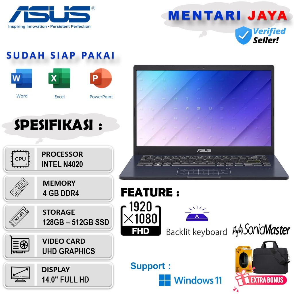 Jual LAPTOP ASUS VIVOBOOK L410MA N4020 4GB SSD 512GB 14 FHD BACKLIT ...