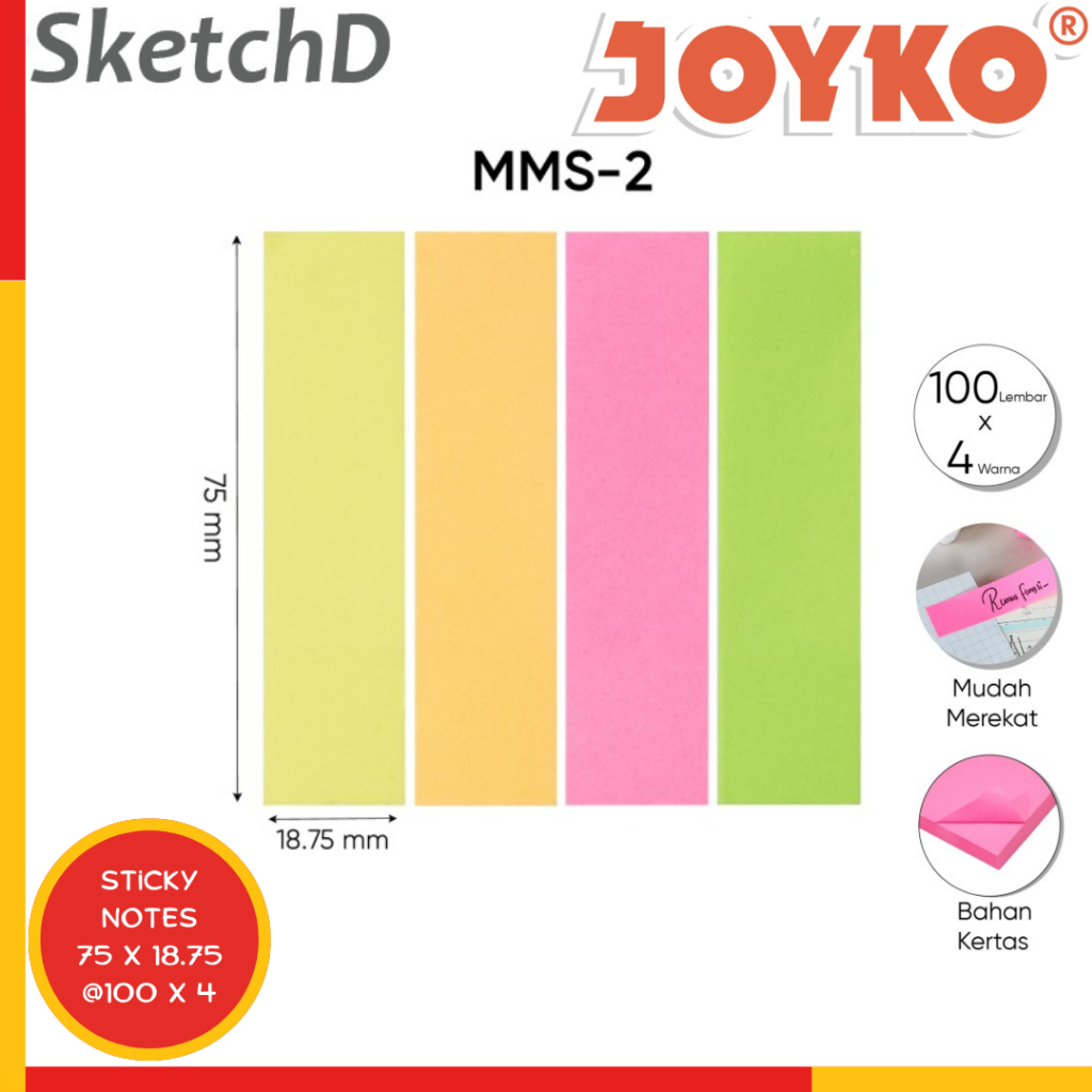 Jual Memo Kertas Tempel Joyko MMS-2 Sticky Notes 4 warna 400 lbr ...