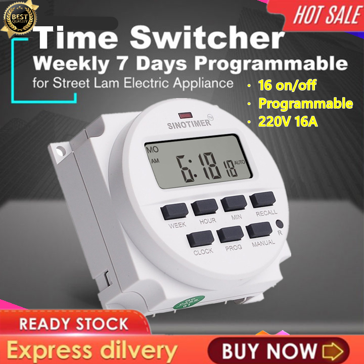 Jual SINOTIMER 220V Weekly 7 Days Digital Programmable Timer Switch Relay Control | Shopee Indonesia