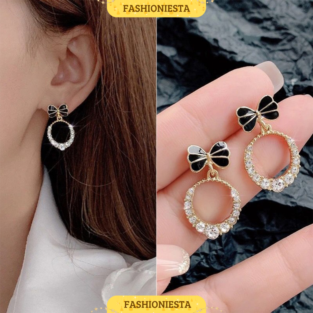 Jual Anting-Anting Pita Hitam & Lingkaran Gantung Berkristal S925 Anti ...