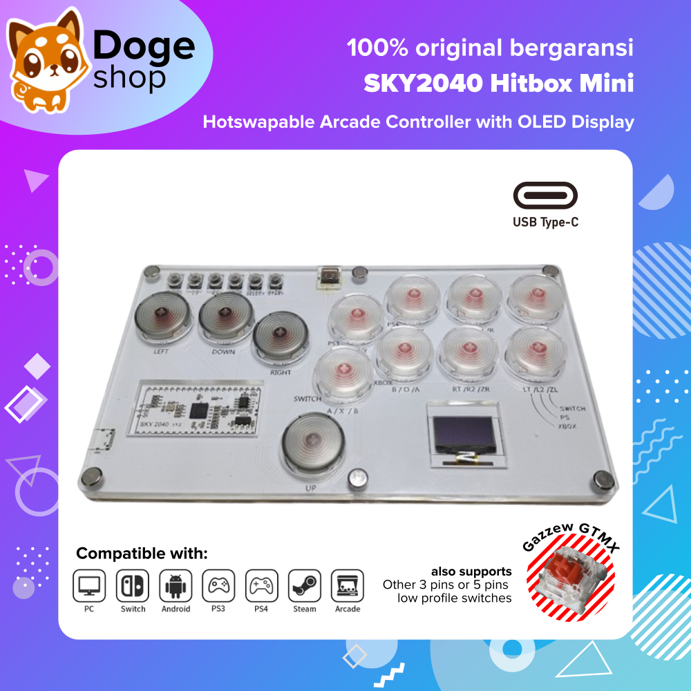 Jual SKY2040 Hitbox Mini Flatbox Hotswapable RGB OLED Screen Fight ...