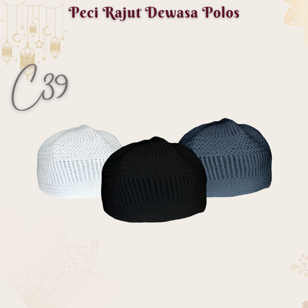 Jual Peci Muslim Rajut Polos Dewasa / Peci Rajut / Peci Jumatan / peci ...