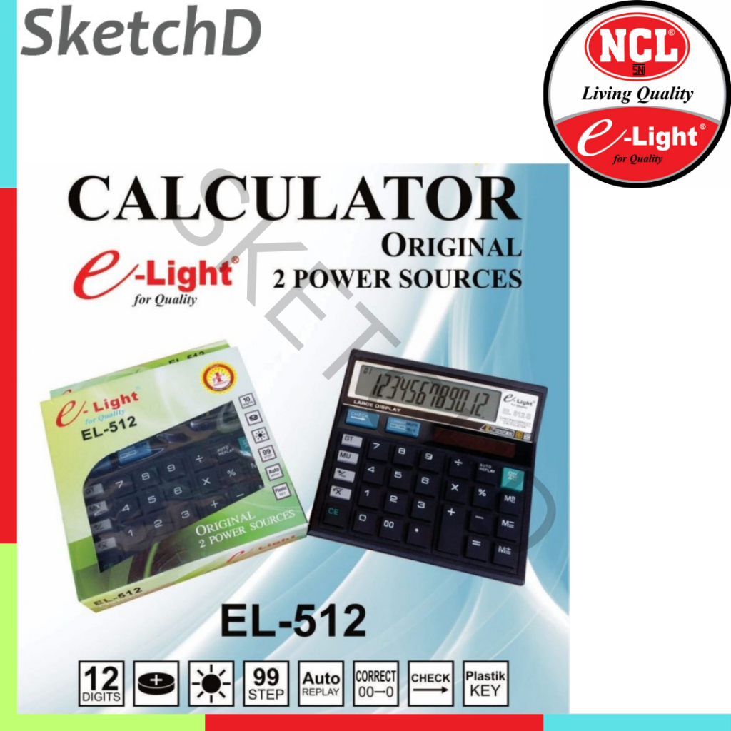 Jual Kalkulator sedang 12 digit Elight EL 512 E-light Calculator e ...