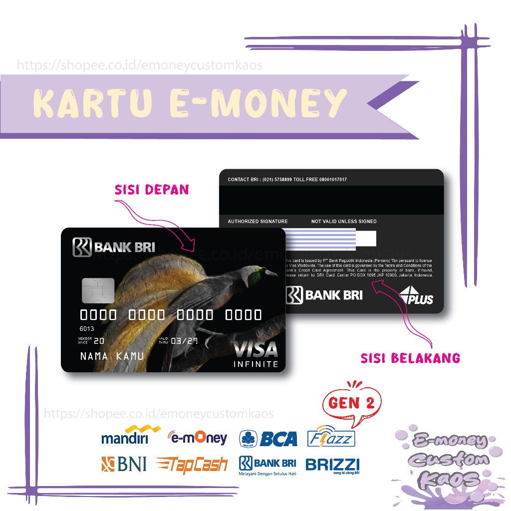 Jual KARTU EMONEY CREDIT DEBIT CARD INFINITE BRI MANDIRI FLAZZ BCA GEN ...