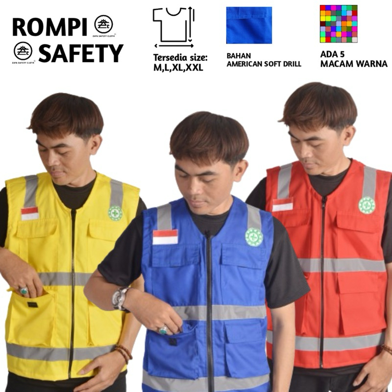 Jual rompi vest safety first/rompi k3/rompi lapangan/rompi proyek ...