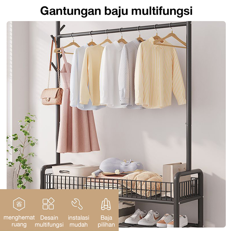 Jual Rak Gantung Baju Besi Stand Hanger Pakaian Rak Troli Dorong Besi ...