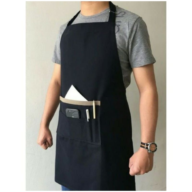 Jual apron chef pria bahan katun drill model saku tumpuk gaya modern ...