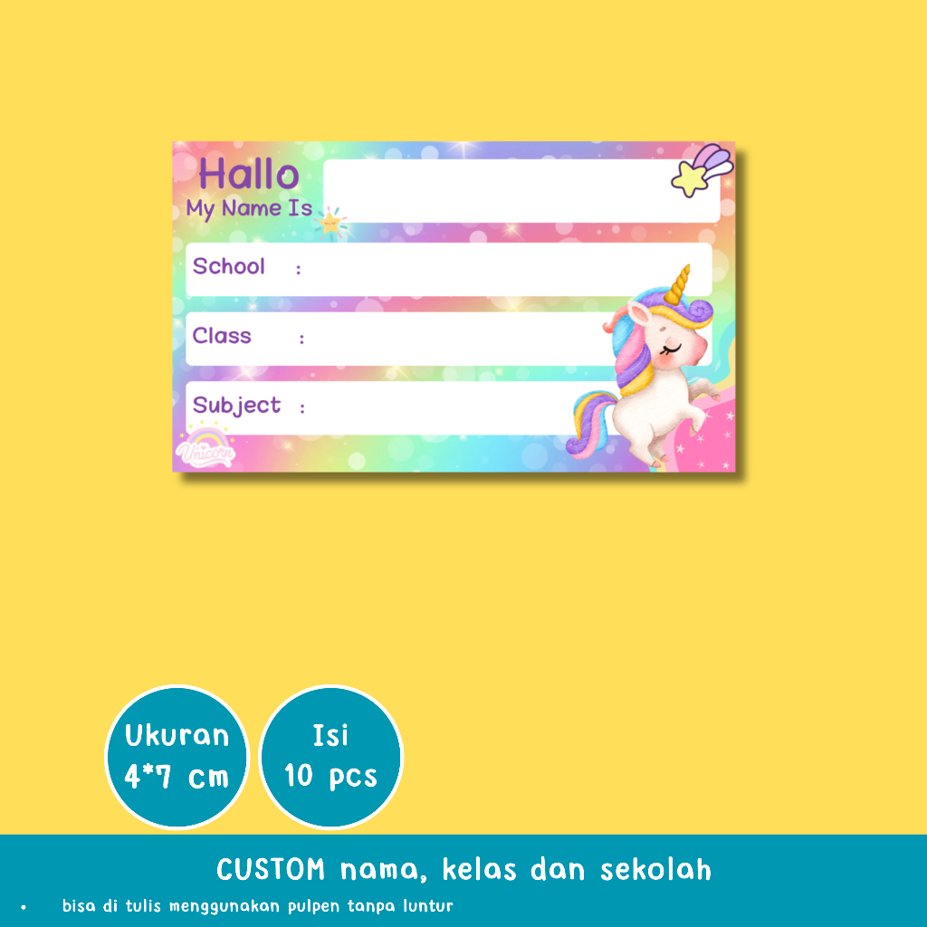 Jual Sticker Custom Nama Label Mata Pelajaran Sekolah Unicorn Edition ...