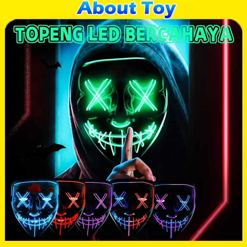 Jual Topeng LED Skull Mask/Topeng hacker halloween tengkorak nyala party mask/Fashion ...