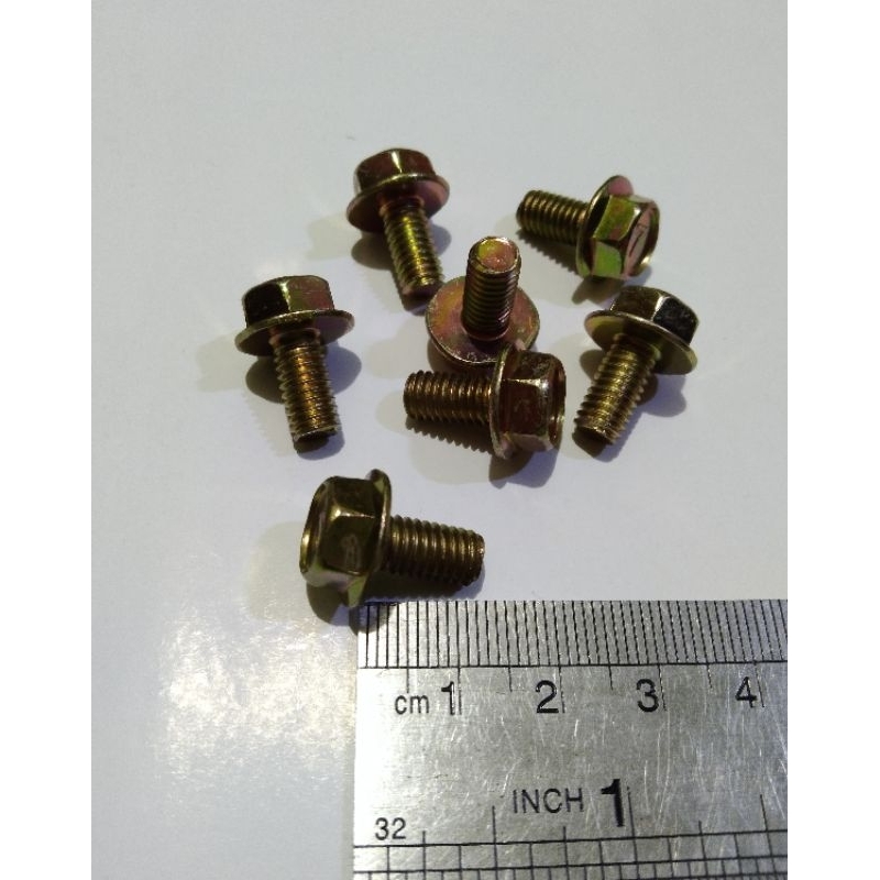 Jual 20 pcs baut flange bolt m6 x 12 mm / baut topi kuning ( kunci 10 ) | Shopee Indonesia