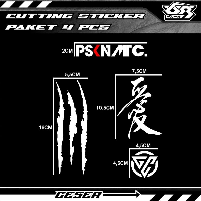 Jual stiker cutting sticker paket 4 pcs psknmtc cakar kanji logo gc ...