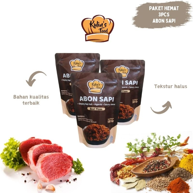 Jual Paket Hemat Abon Sapi Asli Spesial Kemasan 100gram 3pcs | Shopee ...