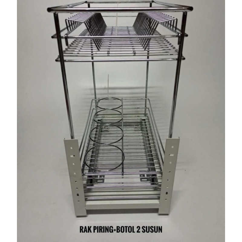 Jual rak piring botol bumbu 2 susun lemari kitchen set tarik dengan ...