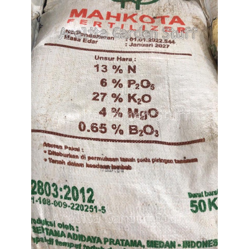 Jual Pupuk NPK 13.6.27.4 + 0,65%B Mahkota repack 1kg | Shopee Indonesia