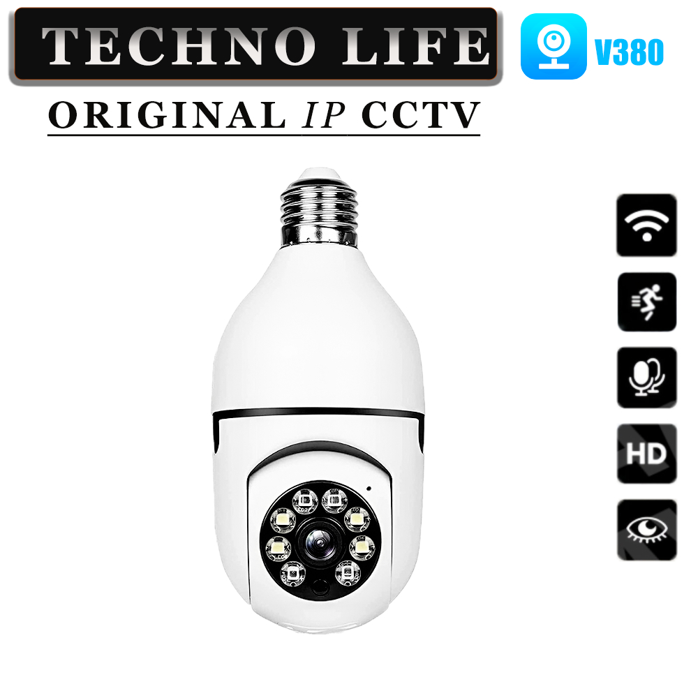 Jual Techno Life CCTV Lampu V380 Pro 8MP Kamera CCTV Wifi Lampu CCTV ...