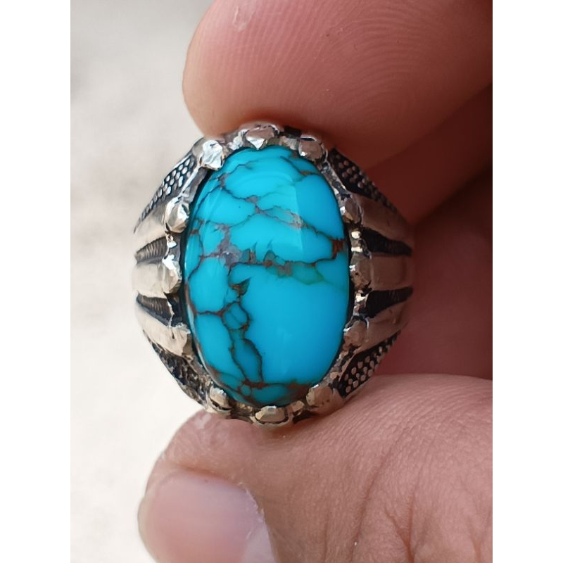 Jual pirus biru Mesir turquoise ring perak | Shopee Indonesia