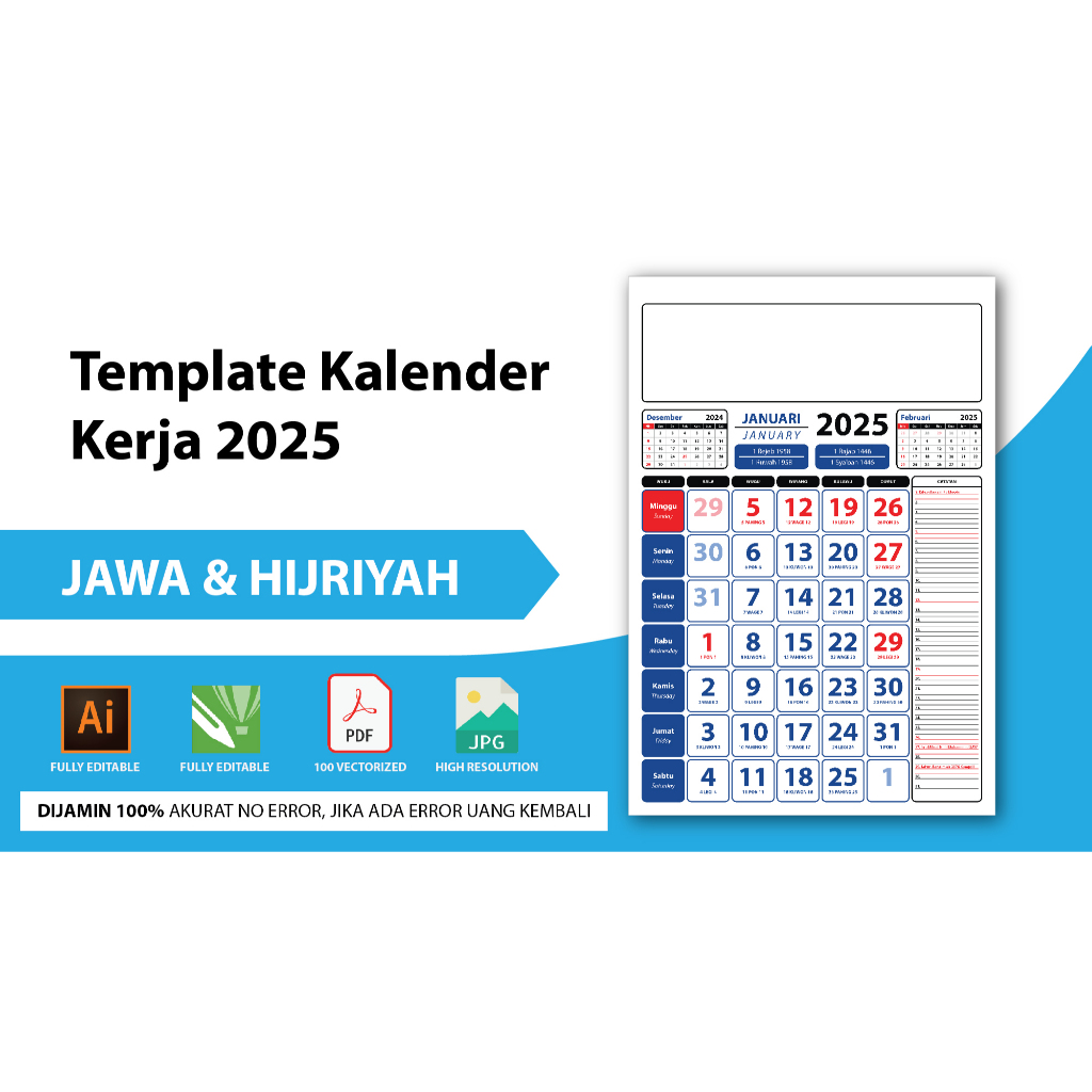 Jual Template Kalender Kerja 2025 Hijriyah & Jawa CDR AI PDF JPG Editable 100% Akurat | Shopee ...