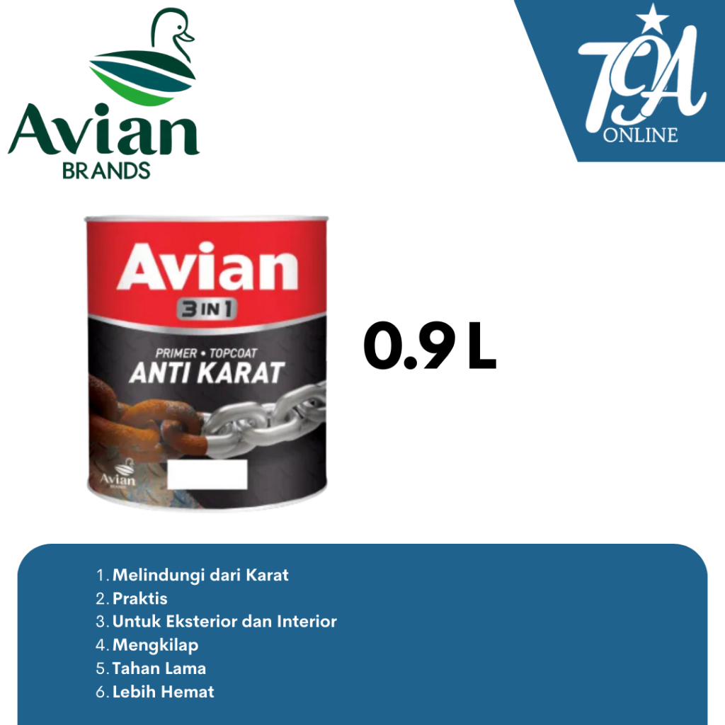 Jual AVIAN 3 in 1 Cat Besi Anti Karat Topcoat + Primer + Anti Karat 0,9 ...