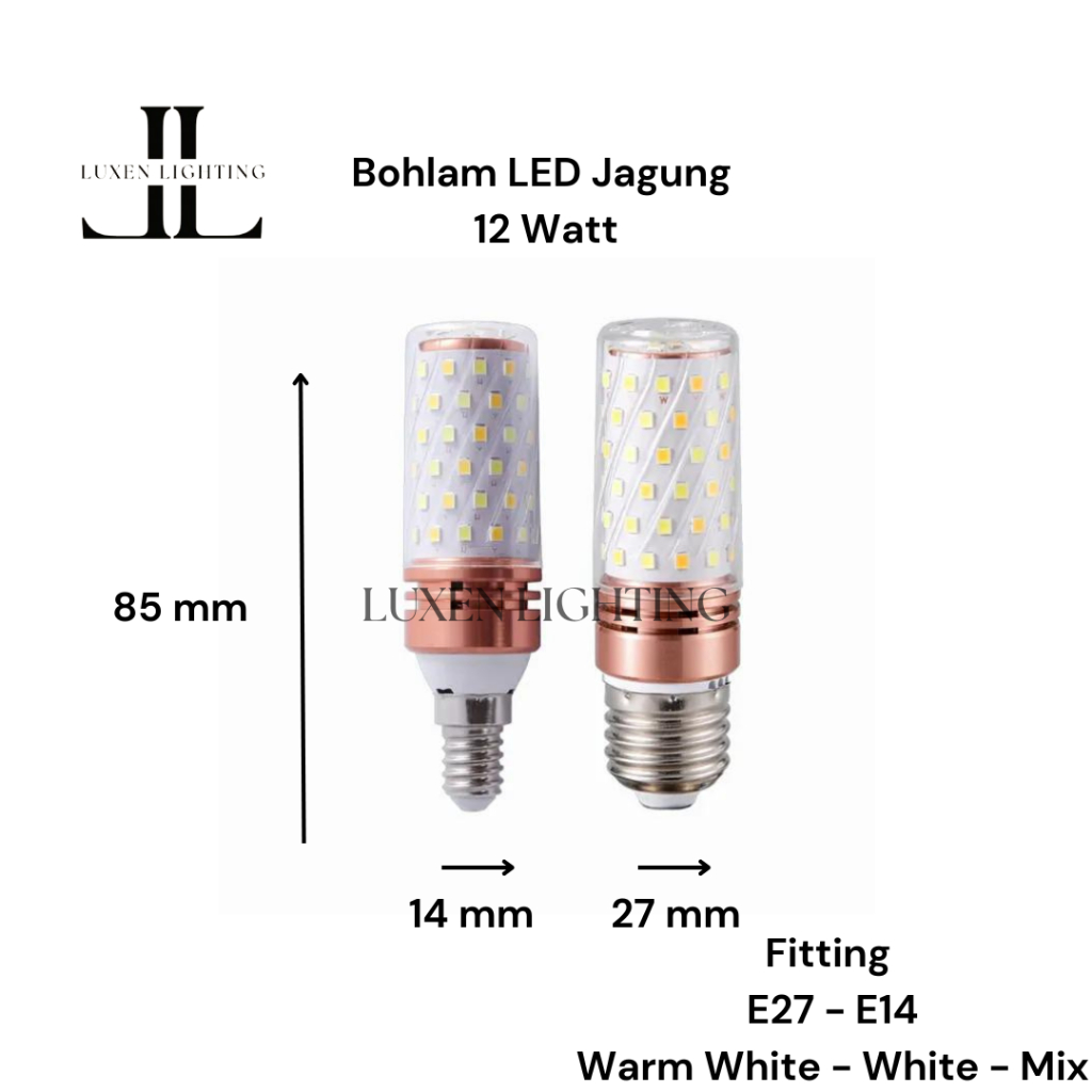 Jual Lampu Bohlam LED Corn Candle Jagung Fitting E14 / 12 Watt 3 Sinar (Putih, Kuning, Mix ...