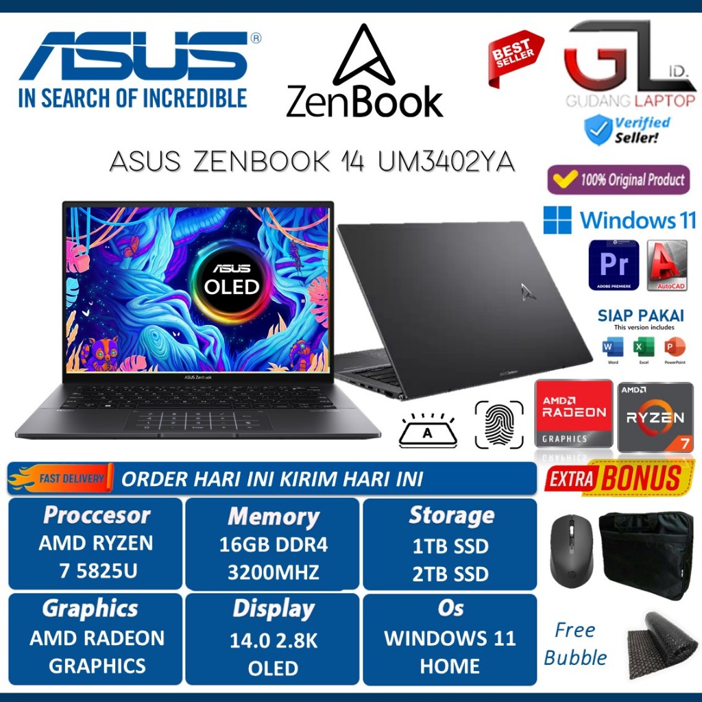 Jual Laptop Asus Zenbook Oled Um3402ya Amd Rzyen 7 5825u 16gb 2tb 14 0