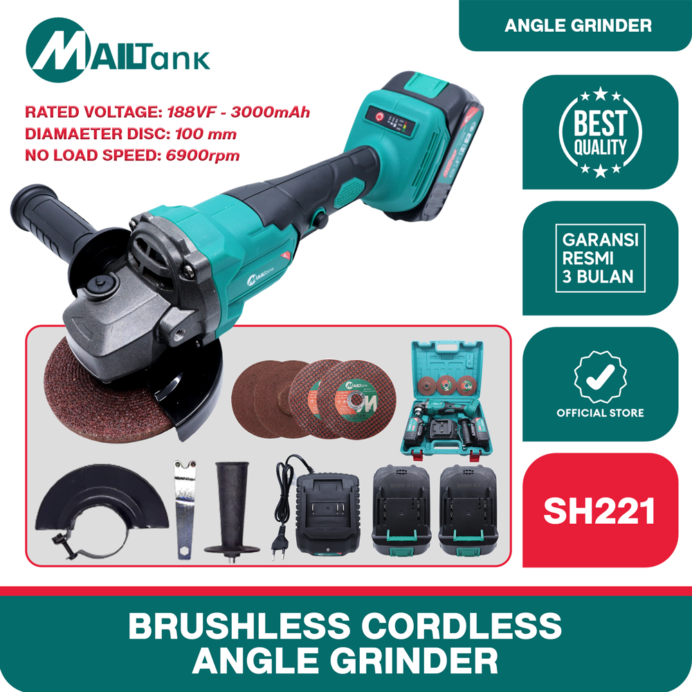 Jual MAILTANK SH221 Gerinda Baterai Brushles 21V Cordless Angle Grinder 6900rpm Mesin gerinda ...