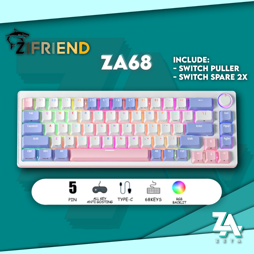Jual ZIFRIEND ZA68 Mechanical Gaming Keyboard 68 Keys 5pin Hotswap RGB ...