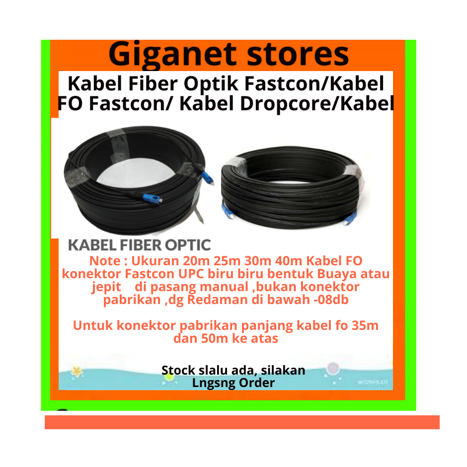 Jual Kabel Fiber Optik Dropcore Fiber Optic Fastcon 40 meter Siap Pakai ...
