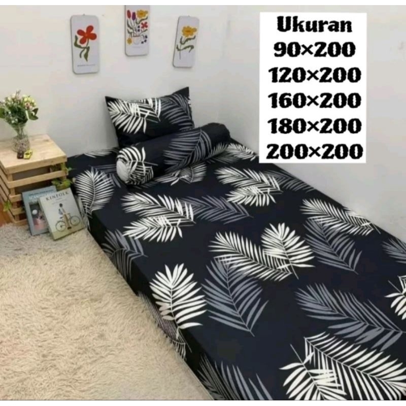 Jual SPREI MOTIF BLACK PALM / SPREI MOTIF KEMBANG / SPREI MOTIF DAUN ...